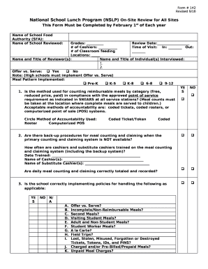National School Lunch Program (NSLP) On-Site Review for All Sites Doc ...