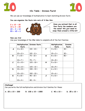 Fillable Online 10x Table Division Facts Fax Email Print - pdfFiller