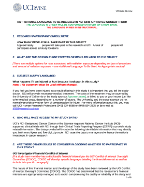 INSTITUTIONAL LANGUAGE TO BE INCLUDED IN NCI CIRB APPROVED CONSENT Doc Template | pdfFiller