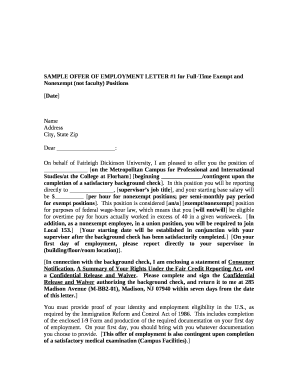 SAMPLE OFFER OF EMPLOYMENT LETTER #1 for Full-Time Exempt and Nonexempt ...