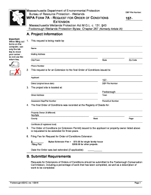 WPA 7A - Request for Order of Conditions Extension Doc Template | pdfFiller