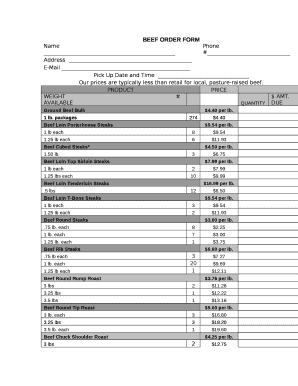 BEEF ORDER Doc Template | pdfFiller