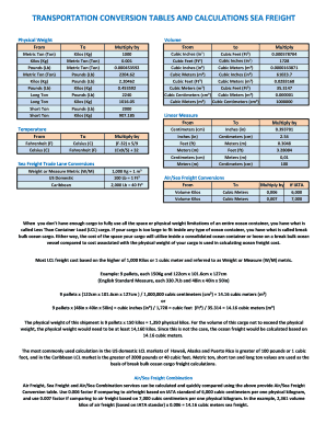 Fillable Online TRANSPORTATION CONVERSION TABLES AND CALCULATIONS SEA ...