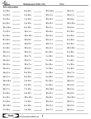 Fillable Online Multiplication Drills (10s) Fax Email Print - pdfFiller