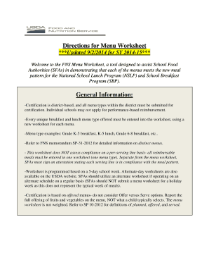 Fillable Online Welcome to the FNS Menu Worksheet, a tool designed to ...