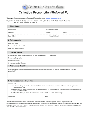 Fillable Online Orthotics Prescription/Referral Form Fax Email Print ...