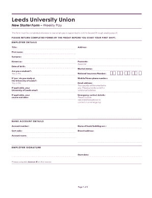 Fillable Online New Starter Form Weekly Pay Fax Email Print - pdfFiller