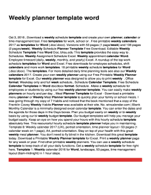 Fillable Online Weekly planner template word Fax Email Print - pdfFiller