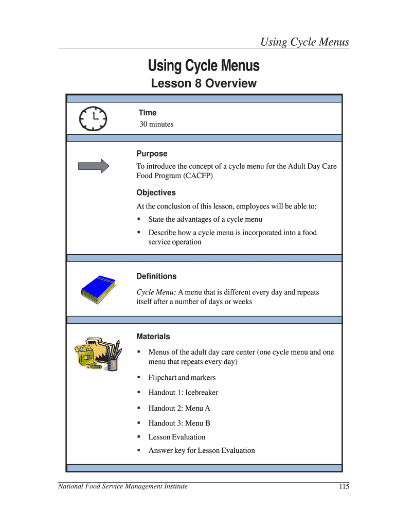Fillable Online Using Cycle Menus Fax Email Print - pdfFiller