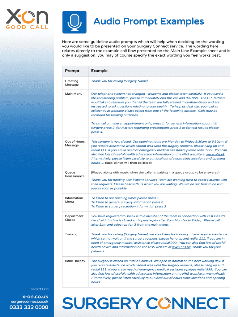 Fillable Online Audio Prompt Examples Fax Email Print - pdfFiller