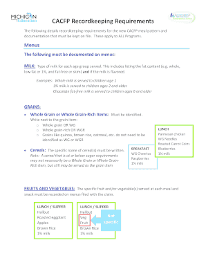 Fillable Online CACFP Recordkeeping Requirements Fax Email Print ...