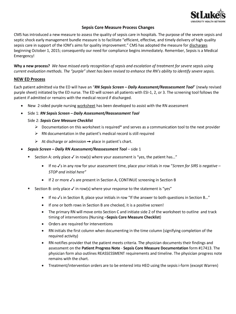 Fillable Online Sepsis Core Measure Process Changes Fax Email Print ...