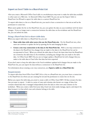 Fillable Online Export an Excel Table to a SharePoint List Fax Email ...