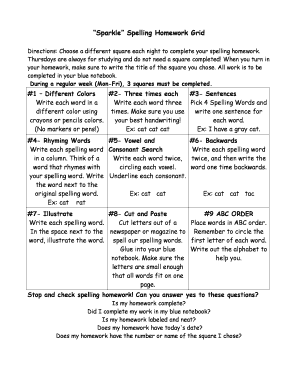 Fillable Online Sparkle Spelling Homework Grid Fax Email Print - pdfFiller
