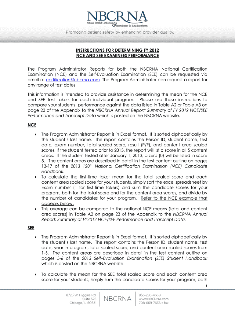 Fillable Online NCE AND SEE EXAMINEES PERFORMANCE Fax Email Print ...
