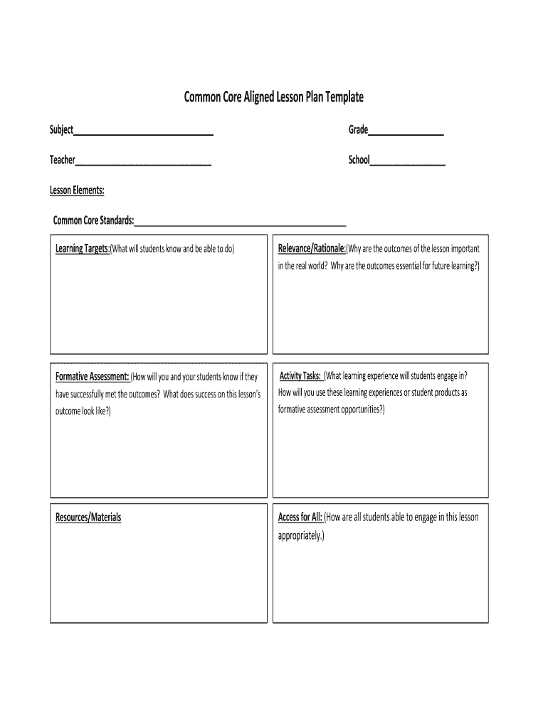 Fillable Online Common Core Aligned Lesson Plan Template Fax Email ...