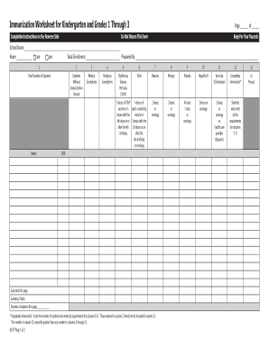 Fillable Online Immunization Worksheet for Kindergarten and Grades 1 ...