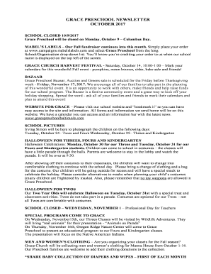 Fillable Online GRACE PRESCHOOL NEWSLETTER Fax Email Print - pdfFiller