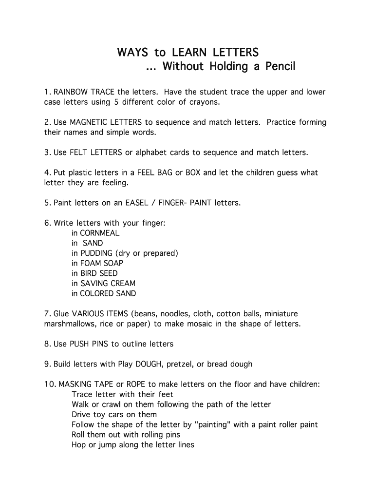 Fillable Online WAYS to LEARN LETTERS Fax Email Print - pdfFiller