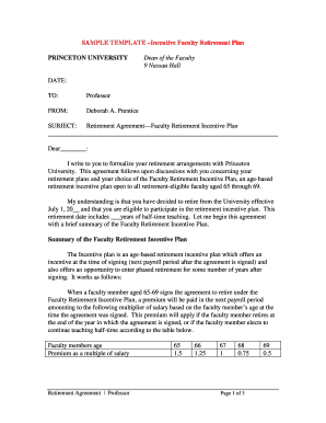 Fillable Online SAMPLE TEMPLATE Incentive Faculty Retirement Plan Fax ...