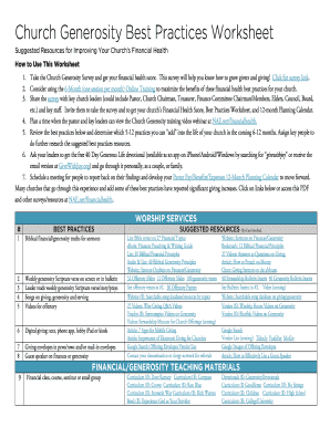 Fillable Online Church Generosity Best Practices Worksheet Fax Email ...