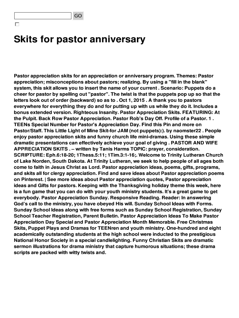 Fillable Online Skits for pastor anniversary Fax Email Print - pdfFiller