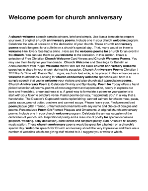 Fillable Online Welcome poem for church anniversary Fax Email Print ...