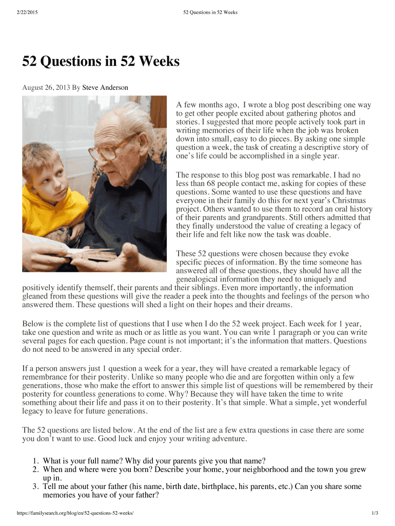 Fillable Online 52 Questions in 52 Weeks Fax Email Print - pdfFiller