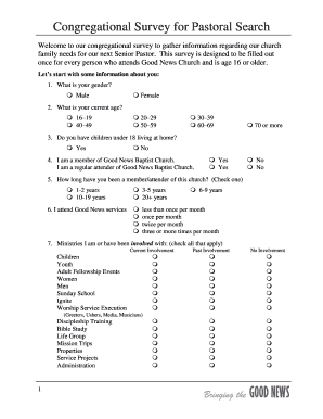 Fillable Online Congregational Survey for Pastoral Search Fax Email ...