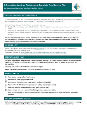Fillable Online Information Sheet for Registering a Template Food ...