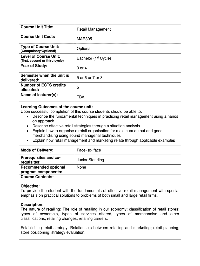 Fillable Online Course Unit Code: Fax Email Print - pdfFiller