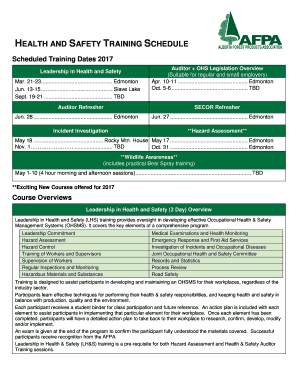 Fillable Online HEALTH AND SAFETY TRAINING SCHEDULE Fax Email Print ...