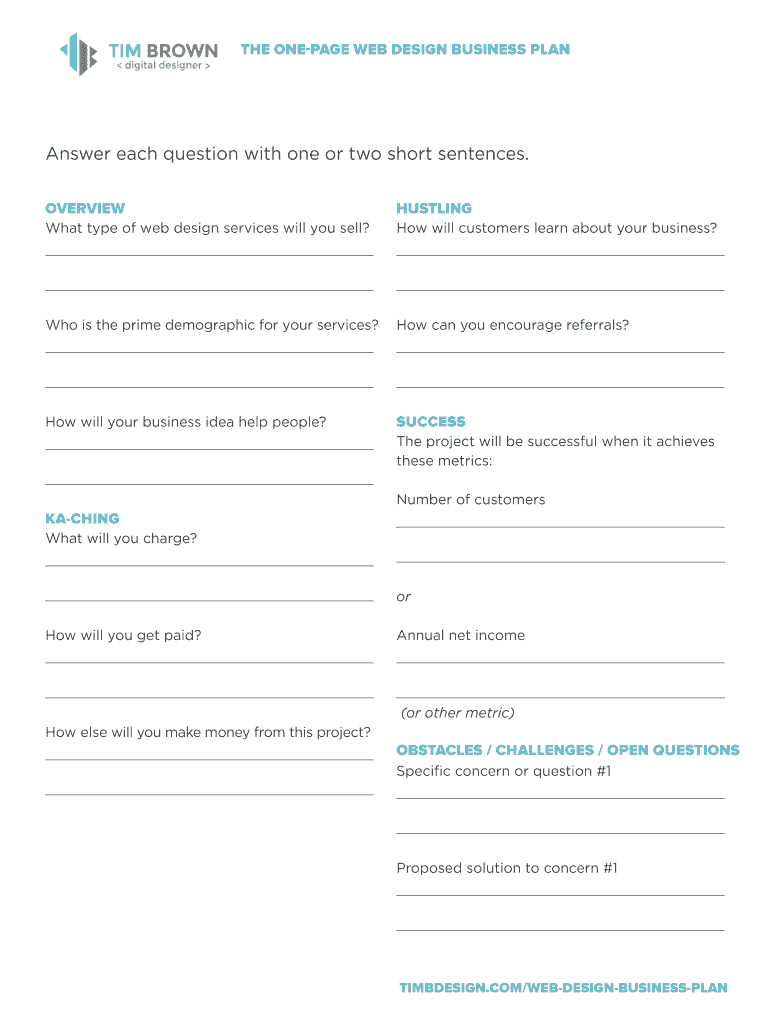 Fillable Online THE ONE-PAGE WEB DESIGN BUSINESS PLAN Fax Email Print ...