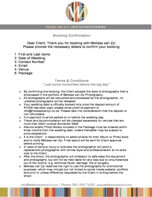 Fillable Online Dear Client, Thank you for booking with Melissa van Zyl ...