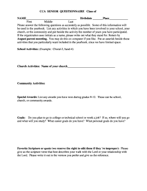 Fillable Online CCA SENIOR QUESTIONNAIRE Class of Fax Email Print ...