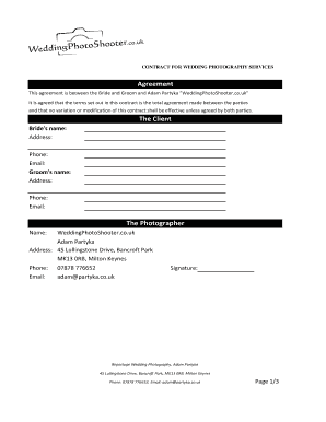 Fillable Online This agreement is between the Bride and Groom and Adam ...