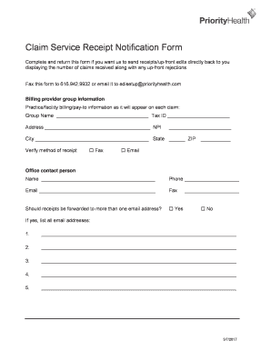 Fillable Online Claim Service Receipt Notification Form Fax Email Print ...