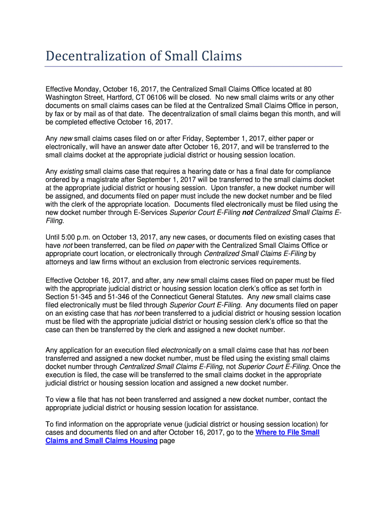 Fillable Online Effective Monday, October 16, 2017, the Centralized ...