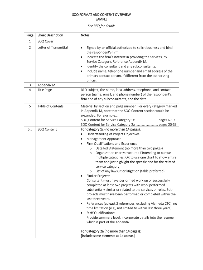 Fillable Online SOQ FORMAT AND CONTENT OVERVIEW Fax Email Print - pdfFiller