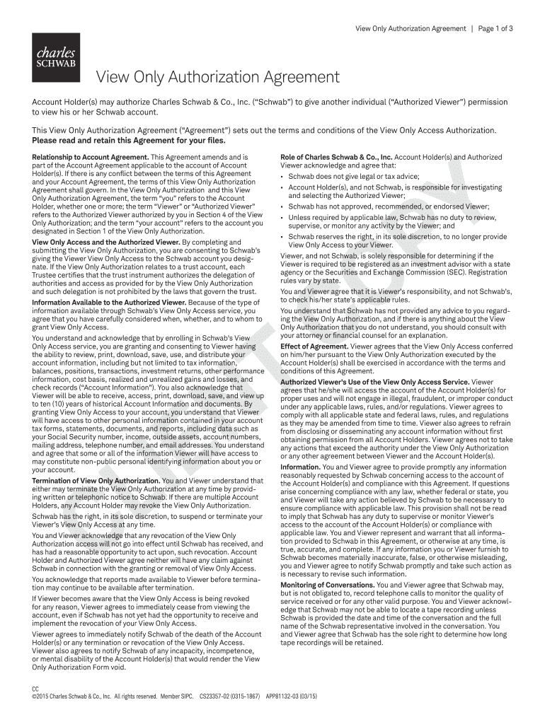 Fillable Online View Only Authorization Agreement Page 1 of 3 Fax Email ...