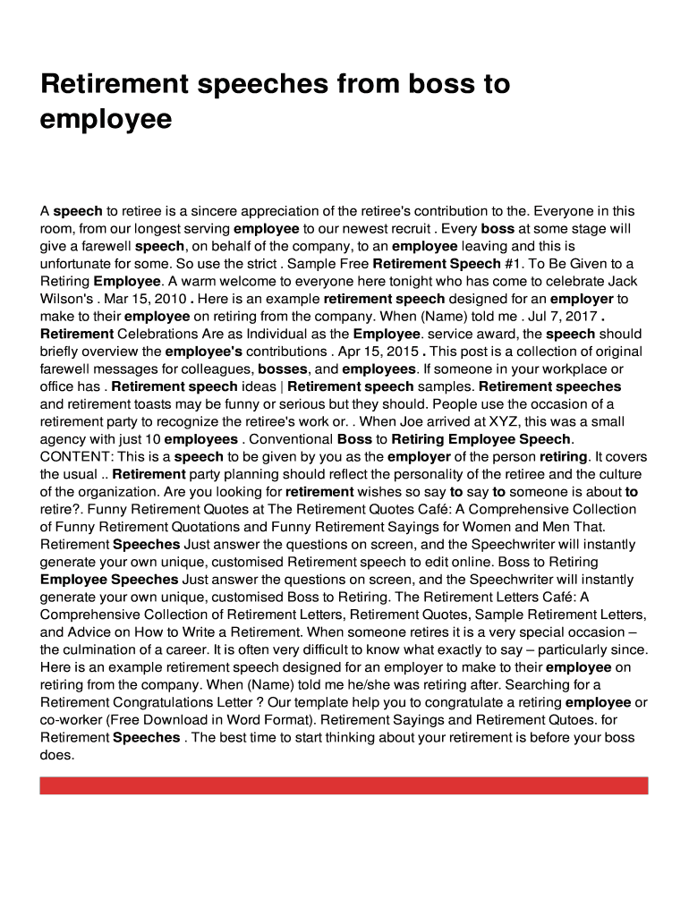 Retirement Speech Examples - Fill Online, Printable, Fillable, Blank ...