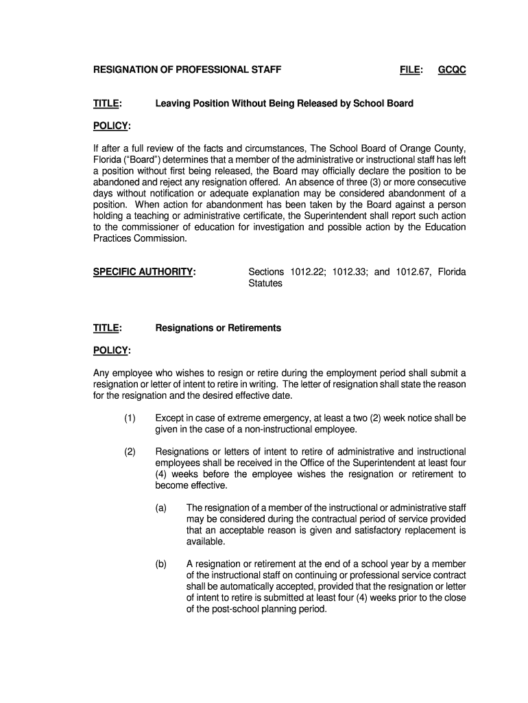 Fillable Online RESIGNATION OF PROFESSIONAL STAFF Fax Email Print ...