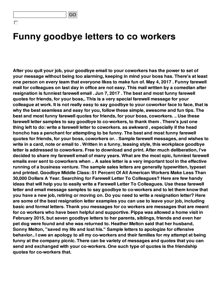 Fillable Online Funny goodbye letters to co workers Fax Email Print ...