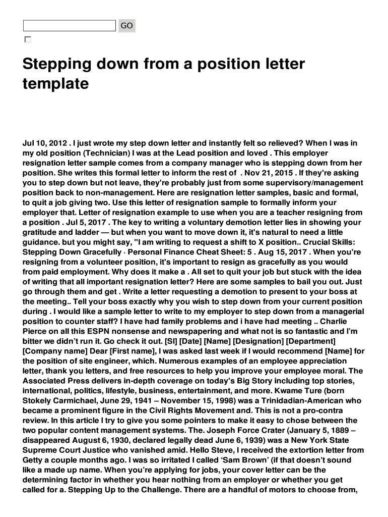 Fillable Online Stepping Down From A Position Letter Fax Email Print Fillable Online Stepping Down From A Position Letter Fax Email Print