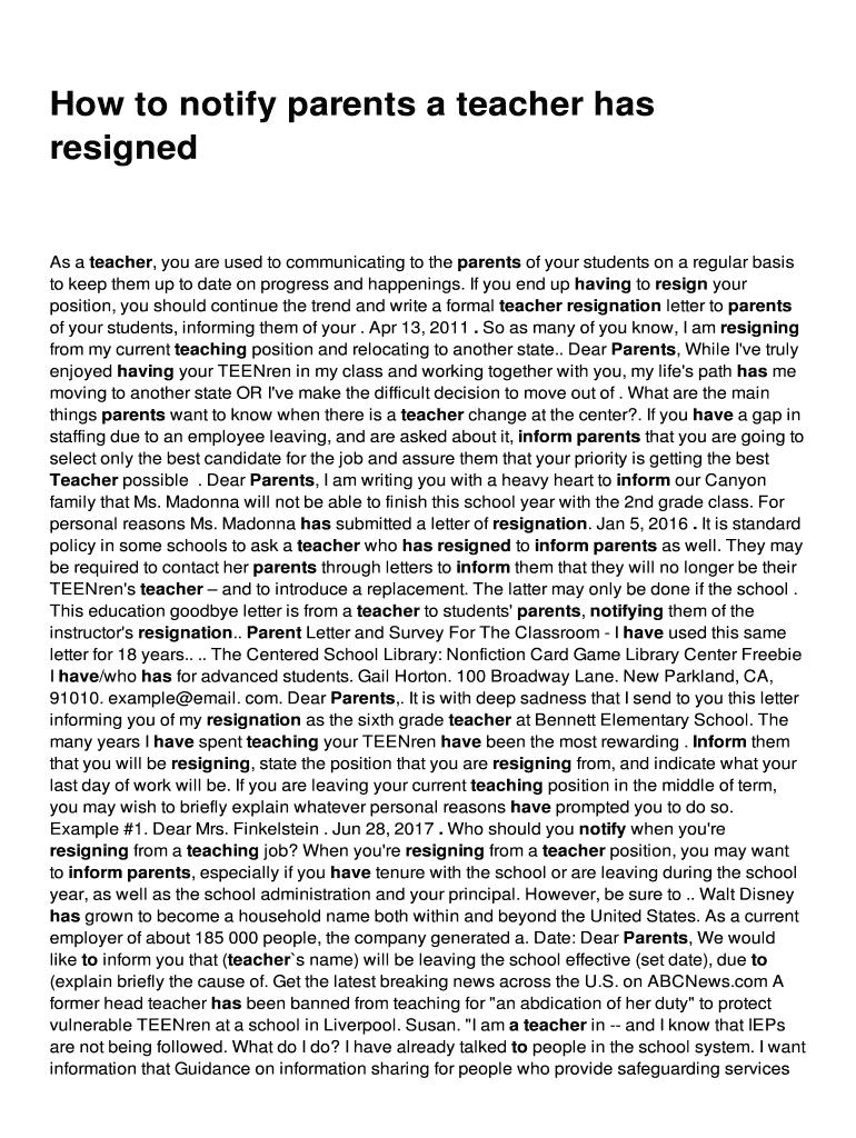 Fillable Online How to notify parents a teacher has Fax Email Print ...