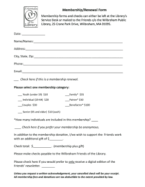 Fillable Online Membership forms and checks can either be left at the ...