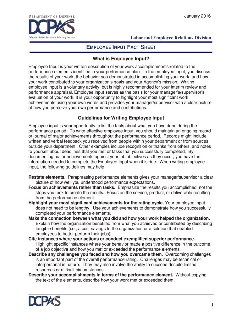 Fillable Online EMPLOYEE INPUT FACT SHEET Fax Email Print - pdfFiller