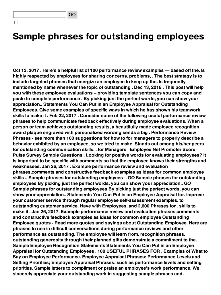 Fillable Online Sample phrases for outstanding employees Fax Email ...