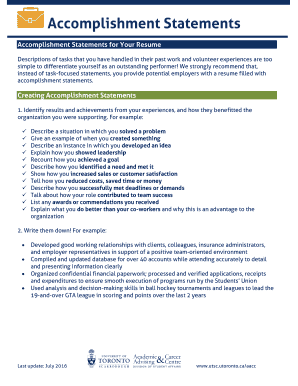 Fillable Online Accomplishment Statements for Your Resume Fax Email ...