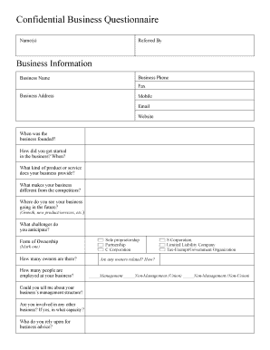 Fillable Online Confidential Business Questionnaire Fax Email Print ...